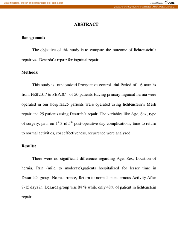 (PDF) A Comparative Study of Lichtenstein Mesh Repair vs Non Mesh ...