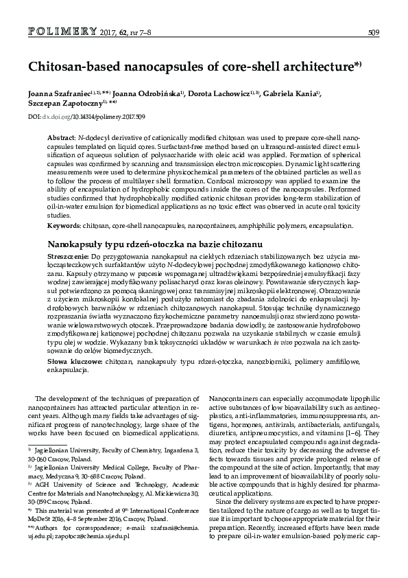 (PDF) Chitosan-based nanocapsules of core-shell architecture
