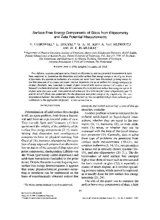 (PDF) Surface free energy components of glass from ellipsometry and ...