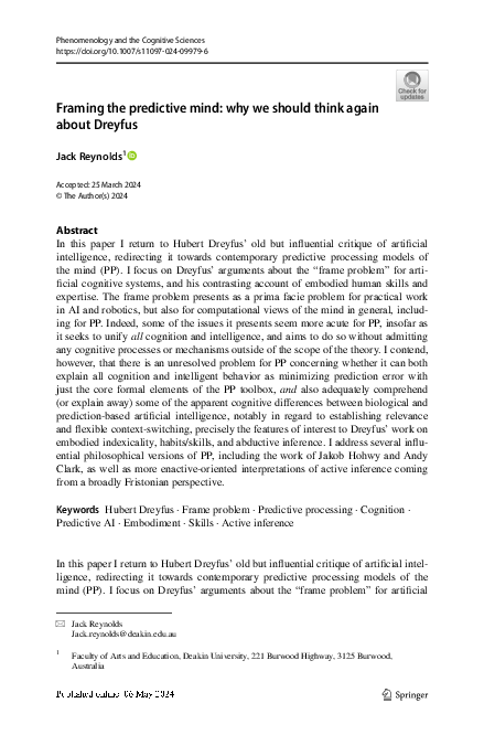 (PDF) Framing the predictive mind: why we should think again about Dreyfus