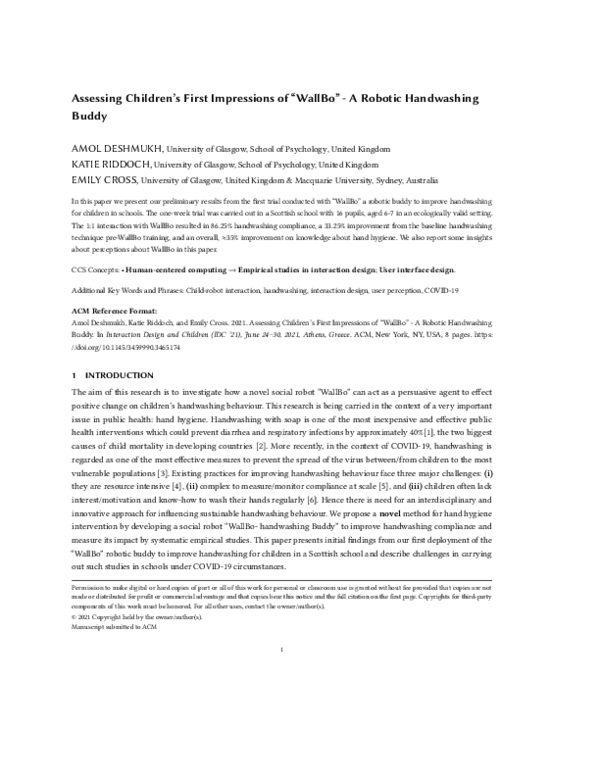 (PDF) Assessing Children’s First Impressions of “WallBo” - A Robotic ...