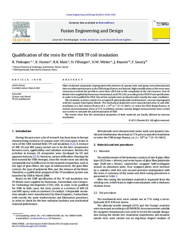(PDF) Qualification of the resin for the ITER TF coil insulation
