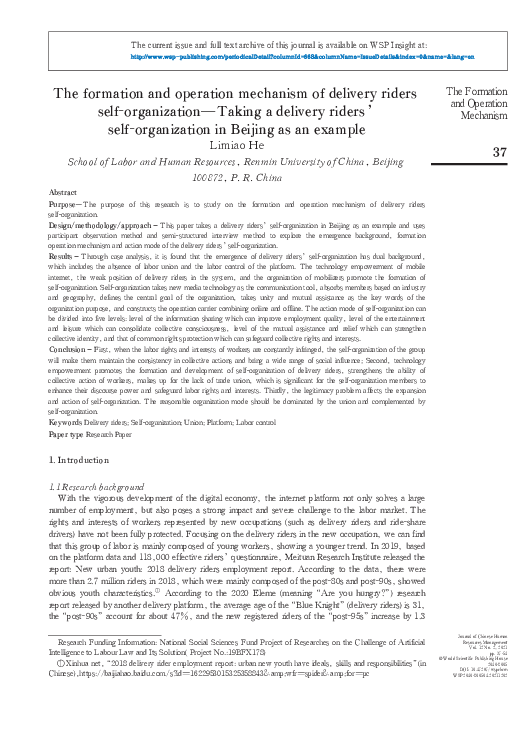 (PDF) The Formation and Operation Mechanism of Delivery Riders Self ...