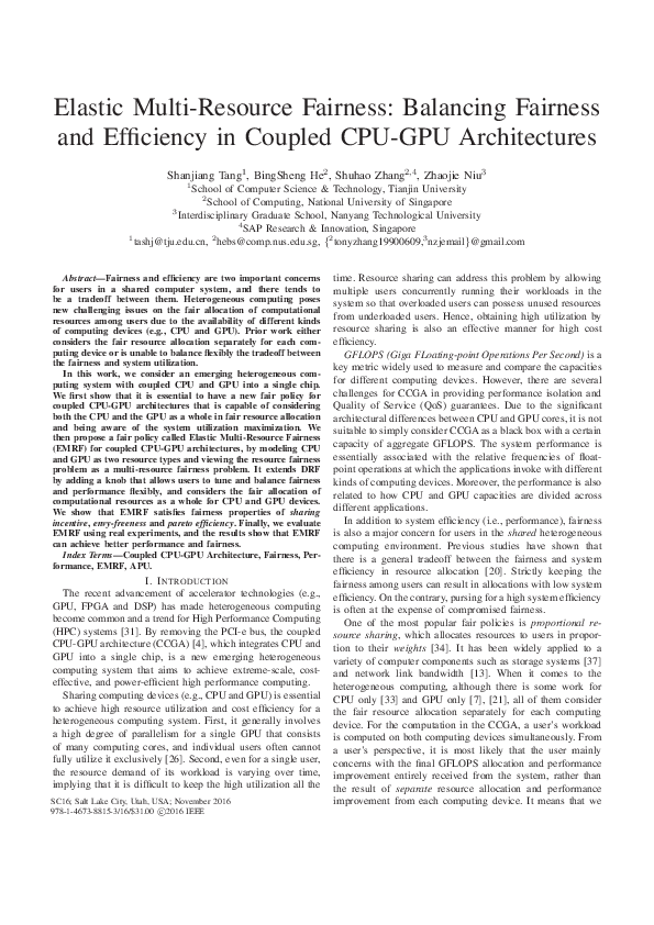 (PDF) Elastic multi-resource fairness: balancing fairness and efficiency in coupled CPU-GPU ...