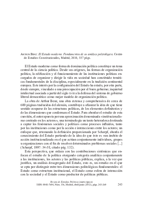 (PDF) Arthur Benz: El Estado Moderno. Fundamentos de sus análisis ...