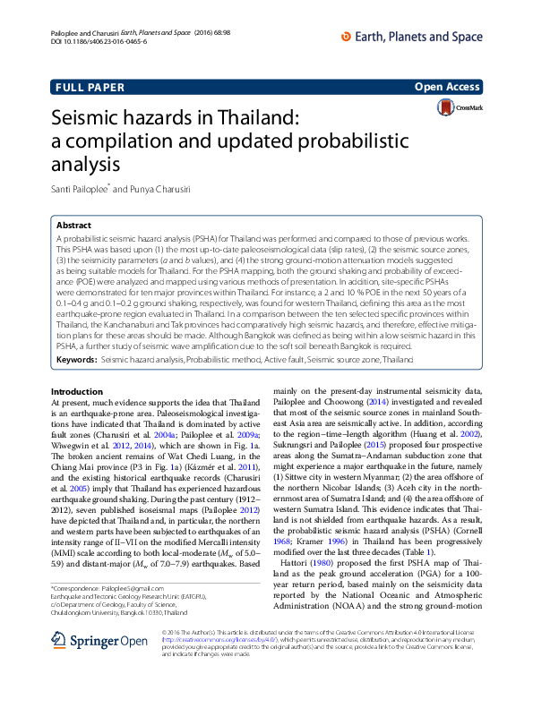 (PDF) Seismic hazards in Thailand: a compilation and updated probabilistic analysis