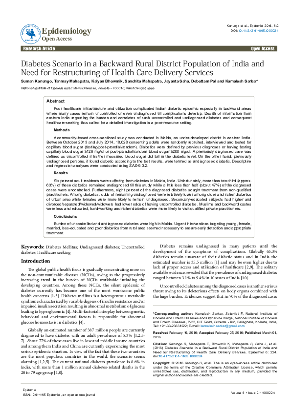(PDF) Diabetes scenario in a backward rural district population of ...