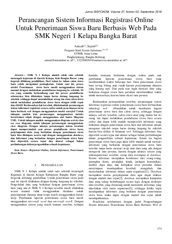 (PDF) Perancangan Sistem Informasi Registrasi Online Untuk Penerimaan Siswa Baru Berbasis Web ...