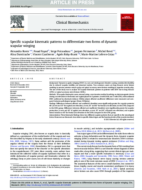 (PDF) Specific scapular kinematic patterns to differentiate two forms ...