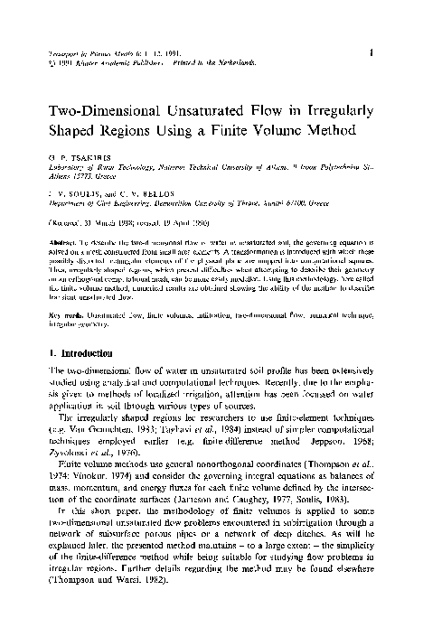 (PDF) Two-dimensional unsaturated flow in irregularly shaped regions using a finite volume ...