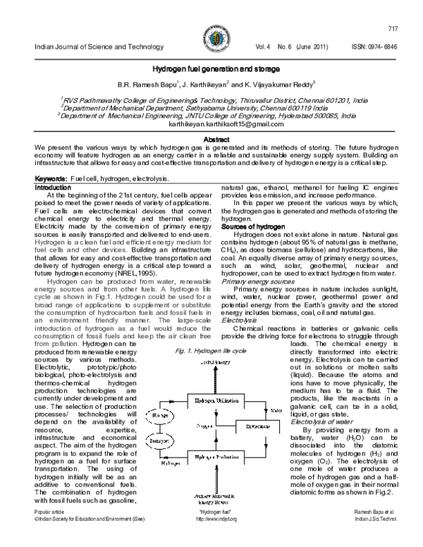 (PDF) Hydrogen fuel generation and storage