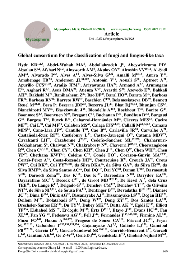(PDF) Global consortium for the classification of fungi and fungus-like ...