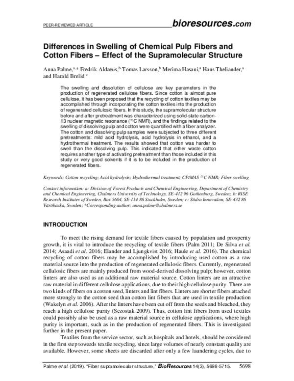 (PDF) Differences in swelling of chemical pulp fibers and cotton fibers ...