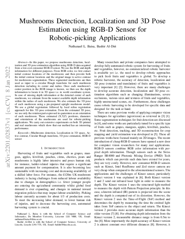 Pdf Mushrooms Detection Localization And 3d Pose Estimation Using