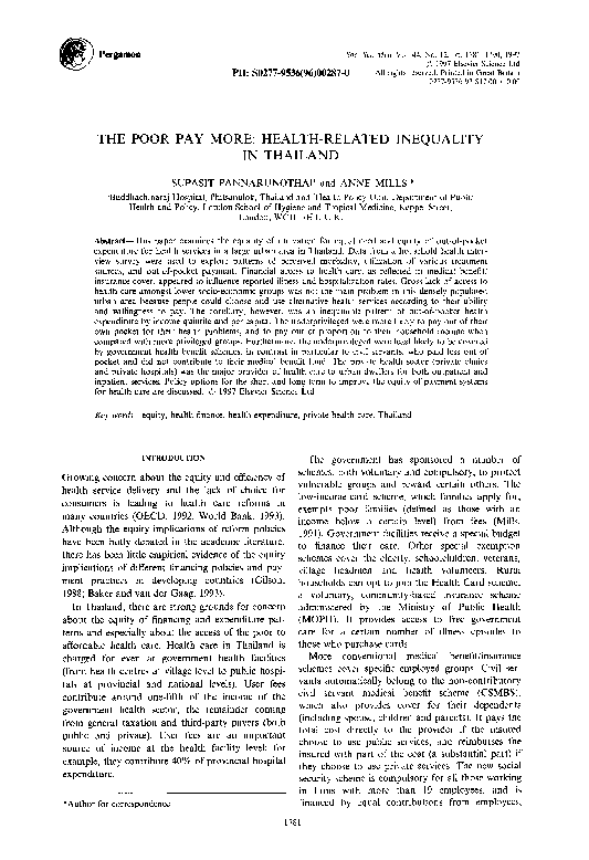 (PDF) The poor pay more: Health-related inequality in Thailand ...