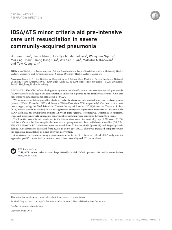(PDF) Improving Outcomes in Severe Pneumonia Resuscitation