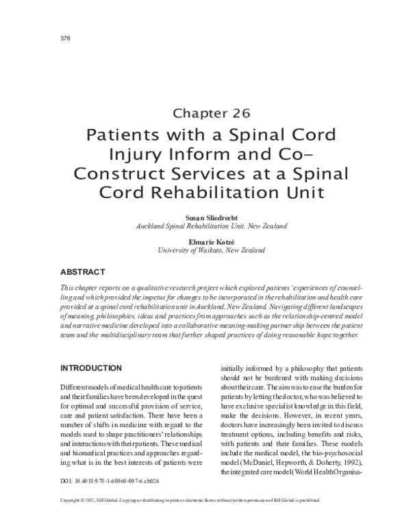 (PDF) Patients with a Spinal Cord Injury Inform and Co-Construct ...