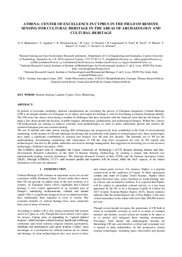 (PDF) Athena: center of excellence in Cyprus in the field of remote sensing for cultural ...