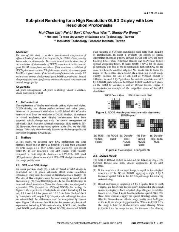 (PDF) 5.4: Sub‐pixel Rendering for a High Resolution OLED Display with ...