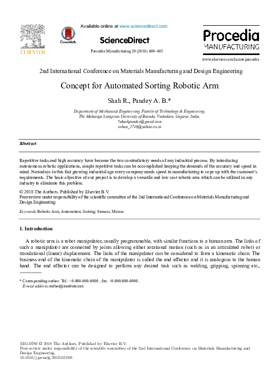 (PDF) Concept for Automated Sorting Robotic Arm