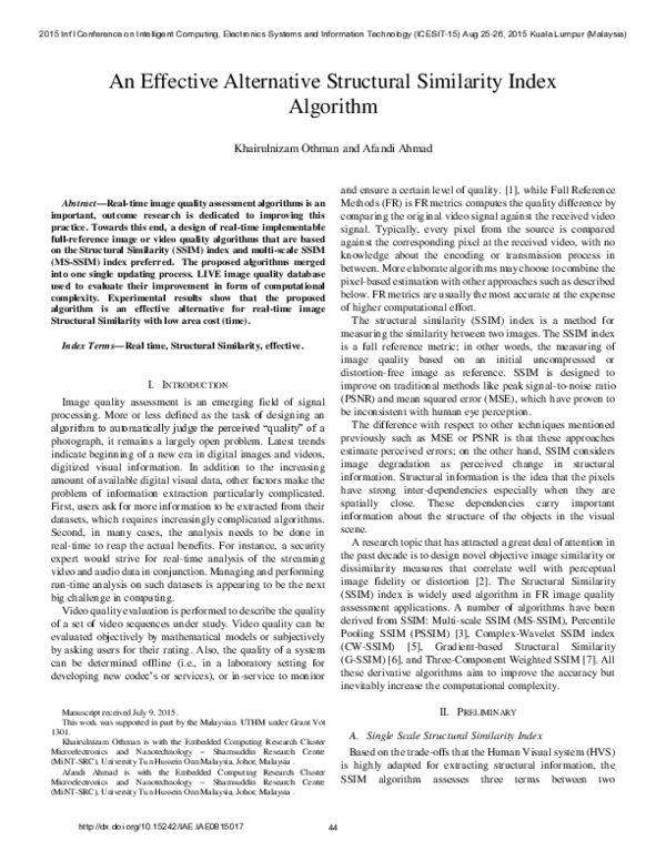 Pdf An Effective Alternative Structural Similarity Index Algorithm