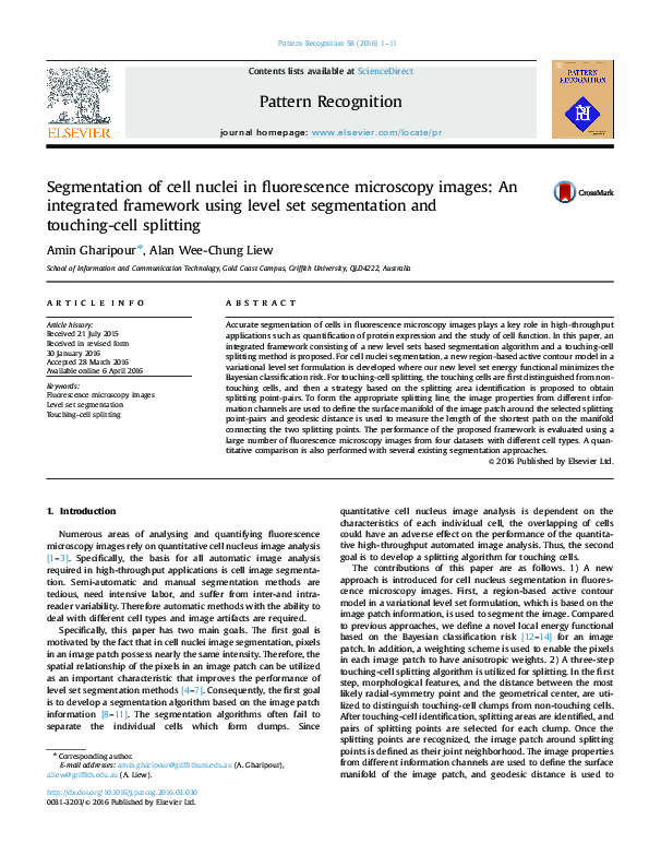 (PDF) Segmentation of cell nuclei in fluorescence microscopy images: An ...