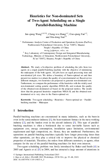 (PDF) Heuristics for Non-dominated Sets of Two-Agent Scheduling on a ...