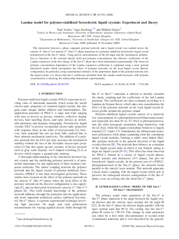 (PDF) Landau model for polymer-stabilized ferroelectric liquid crystals ...