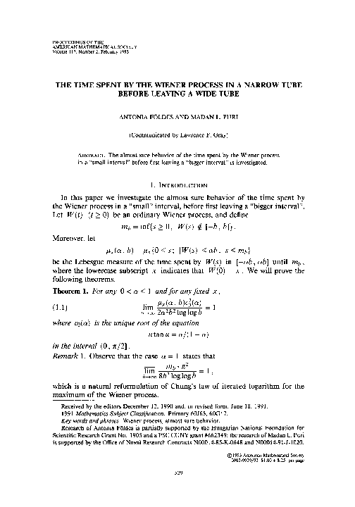 (PDF) The time spent by the Wiener process in a narrow tube before leaving a wide tube