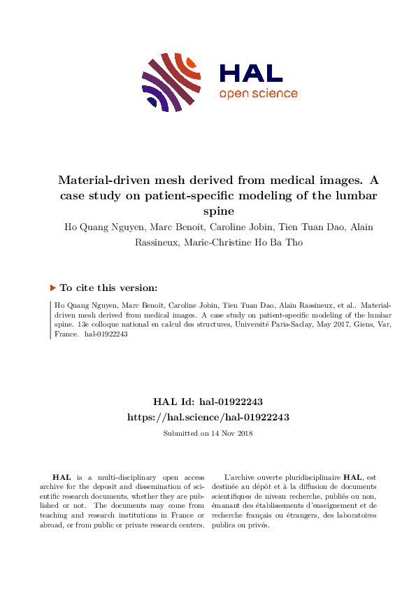 (PDF) Material-driven mesh derived from medical images for biomechanical system : application on ...