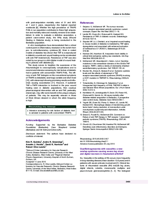 (PDF) Cryofibrinogenaemia with vasculitis: a new overlap syndrome ...