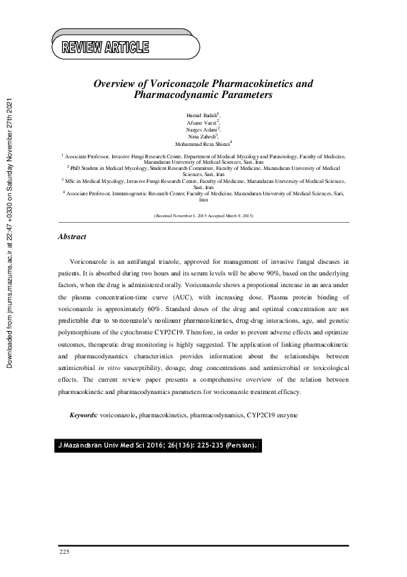 (PDF) Overview of Voriconazole Pharmacokinetics and Pharmacodynamic ...