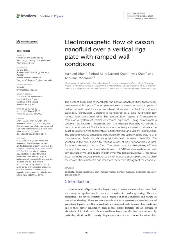 (PDF) Electromagnetic flow of casson nanofluid over a vertical riga ...