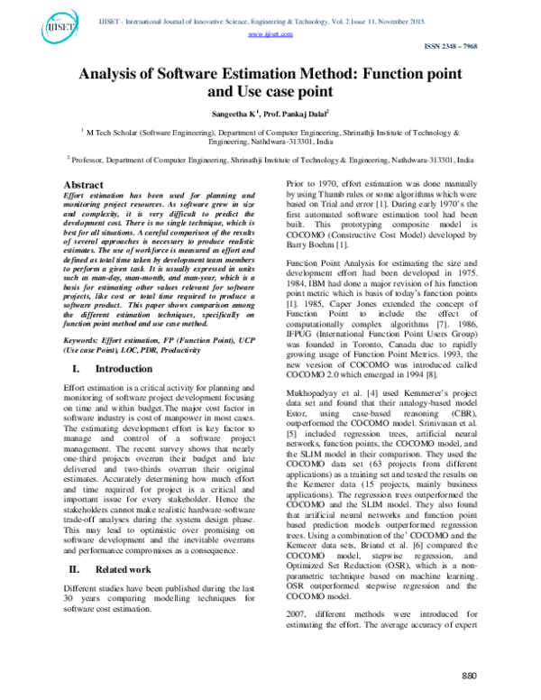 (PDF) Analysis of Software Estimation Method: Function point and Use case point