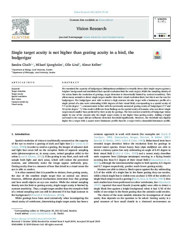 (PDF) Single target acuity is not higher than grating acuity in a bird ...