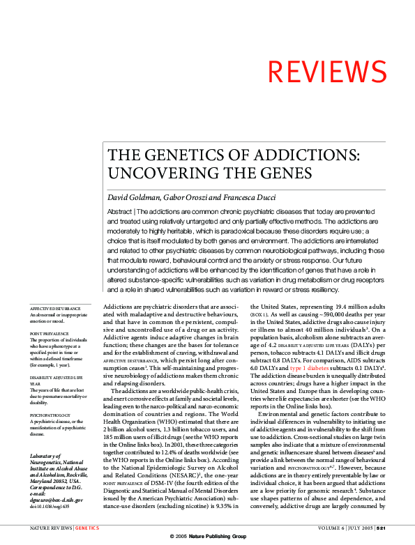 (PDF) The Genetics of Addictions: Uncovering the Genes