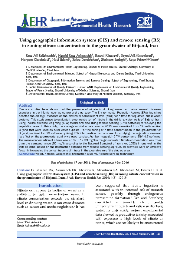(PDF) Using geographic information system (GIS) and remote sensing (RS) in zoning nitrate ...