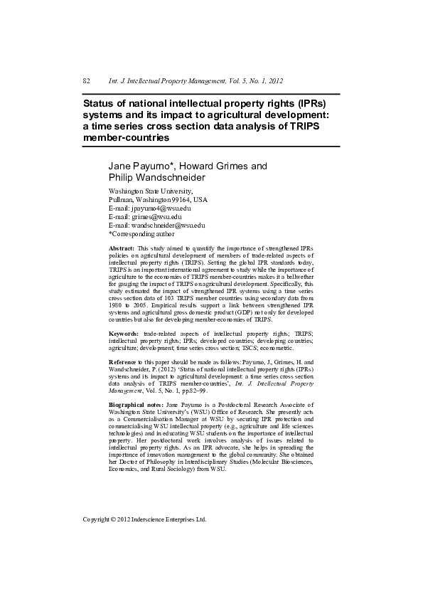 (PDF) Status of national intellectual property rights (IPRs) systems ...
