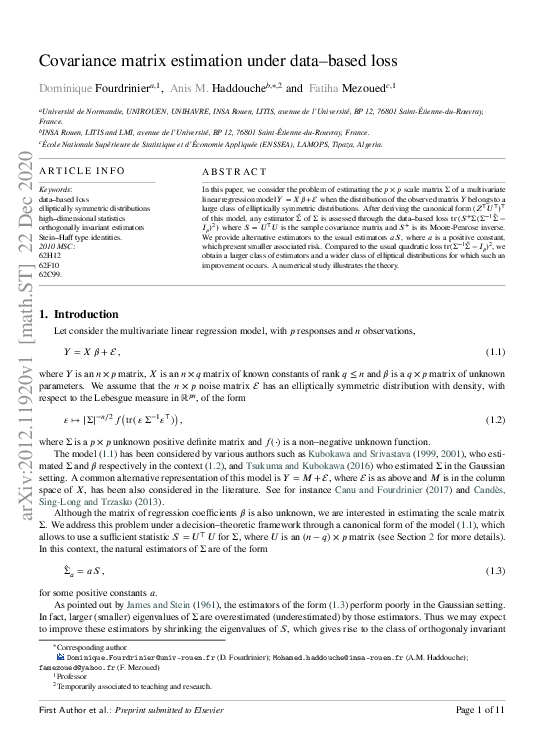 (PDF) Covariance matrix estimation under data-based loss