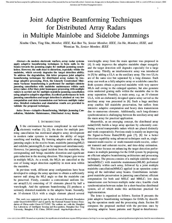 (PDF) Joint Adaptive Beamforming Techniques for Distributed Array ...