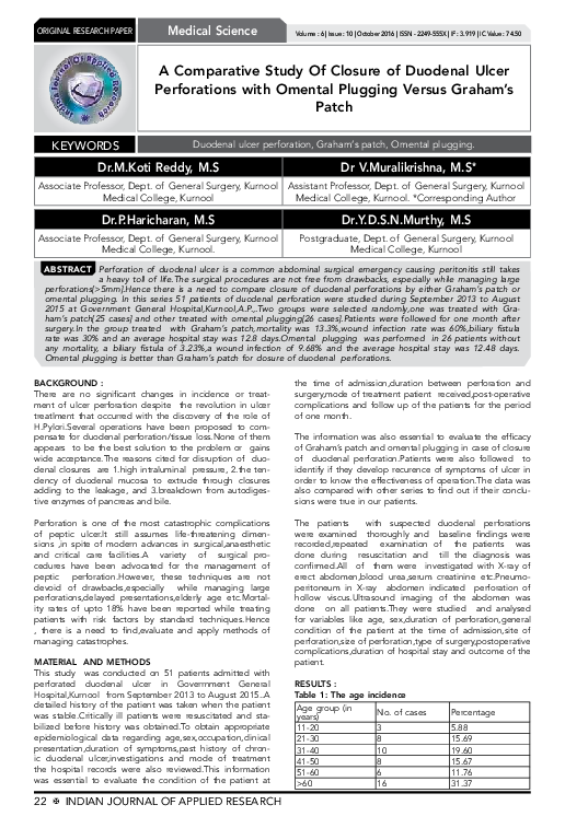 (PDF) A Comparative Study of Closure of Duodenal Ulcer Perforations ...