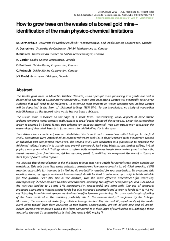 (PDF) How to grow trees on the wastes of a boreal gold mine ...