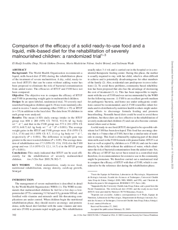(PDF) Comparison of the efficacy of a solid ready-to-use food and a ...