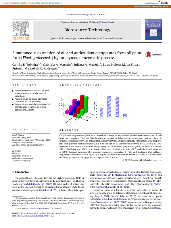(PDF) Simultaneous extraction of oil and antioxidant compounds from oil ...