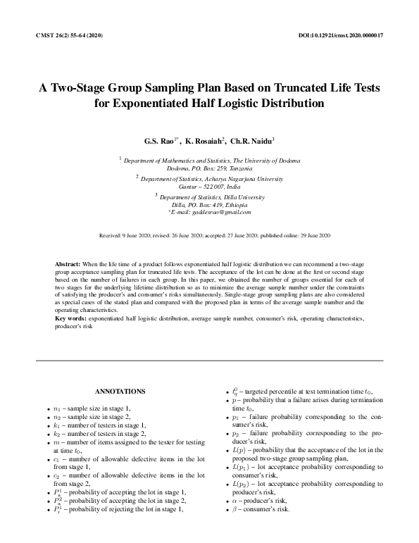 (PDF) A Two-Stage Group Sampling Plan Based on Truncated Life Tests for ...