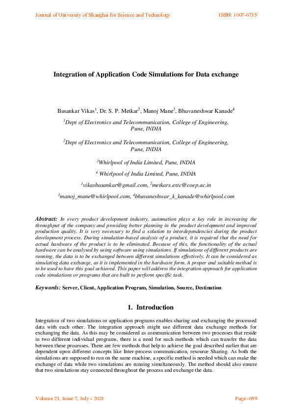(PDF) Integration of Application Code Simulations for Data exchange