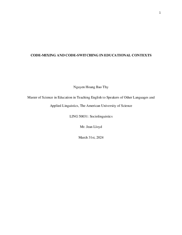 Pdf Code Mixing And Code Switching In Educational Contexts 8566