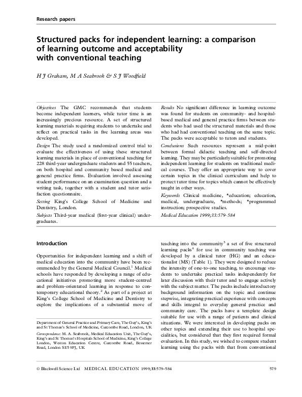 (PDF) Structured packs for independent learning: a comparison of ...