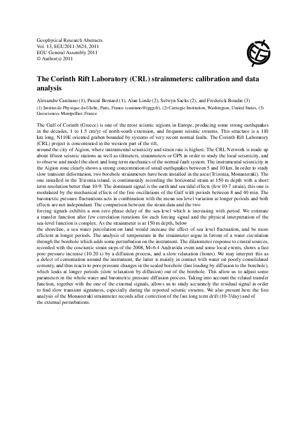 (PDF) The Corinth Rift Laboratory (CRL) strainmeters: calibration and data analysis