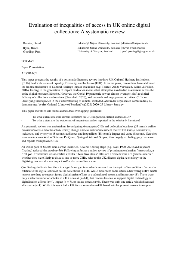 (PDF) Evaluation of inequalities of access in UK online digital ...